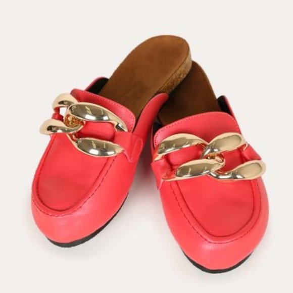 Mixx Shuz | Shoes | Mizz Shux Chunky Gold Chain Link Coral Loafer Mule ...